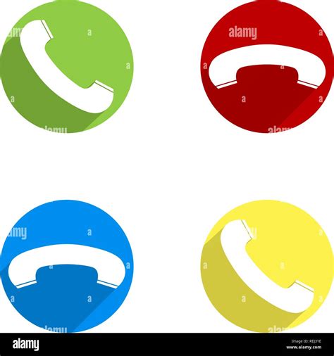Set Of Round Phone Receiver Icons Flat Icon Inside A Circle Red Yellow Blue Green Versions