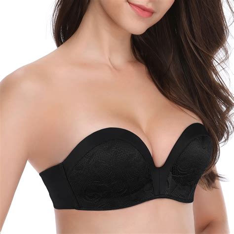 Exclare Lace Embroidery Wirefree Anti Slip Push Up Strapless Bra Women