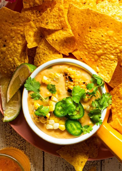 Grilled Corn Queso With Tortilla Chips Rhubarb And Cod