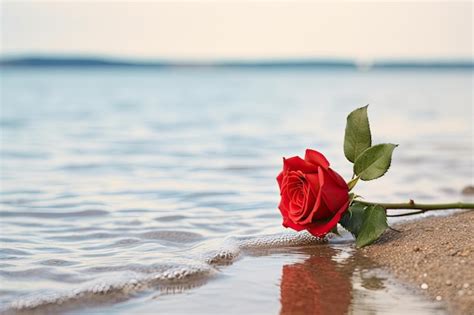 Premium Ai Image Beach Funeral With Red Rose Water Backdrop And Space