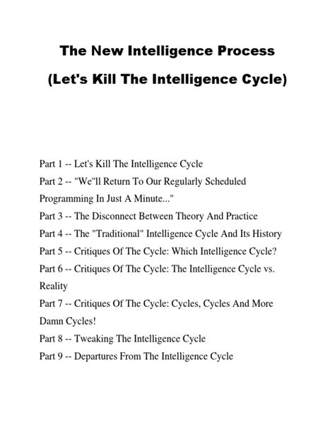 The New Intelligence Process Lets Kill The Intelligence Cycle Pdf