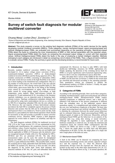 Pdf Survey Of Switch Fault Diagnosis For Modular Multilevel Converter