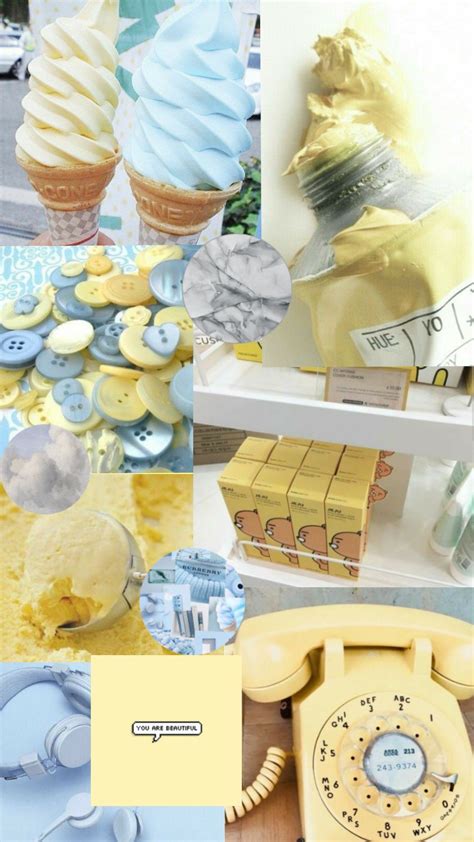 Yellow Blue Aesthetic Wallpaper With Ice Cream And Rotary Phone