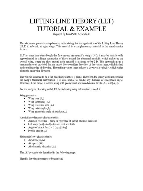 Lifting Line Theory Tutorial Example Pdf Pdf Airfoil Lift Force