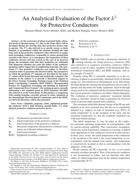Pdf An Analytical Evaluation Of The Factor K 2 For Protective Conductors