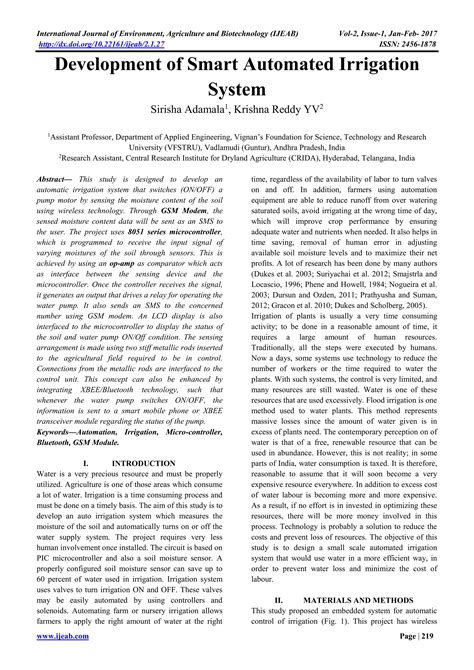 development of smart automated irrigation system pdf agriculture industries