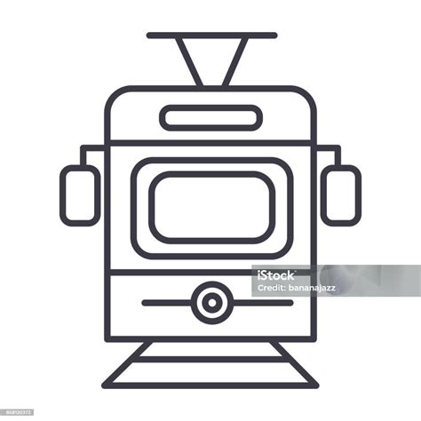 기차 트램 정면 벡터 라인 아이콘 기호 배경 편집 가능한 선 그림 Sport Set에 대한 스톡 벡터 아트 및 기타 이미지