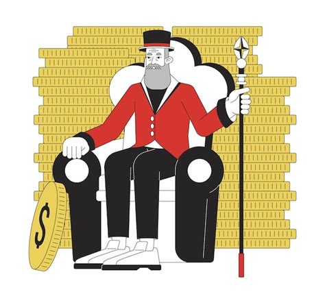 직원 플랫 라인 개념 벡터 자리 그림을 들고 의자에 있는 노인 웹 Ui 디자인 편집 가능한 격리된 색상 영웅 이미지에 대한 흰색의 동전 벽 배경 2d 만화 개요 문자에 부자