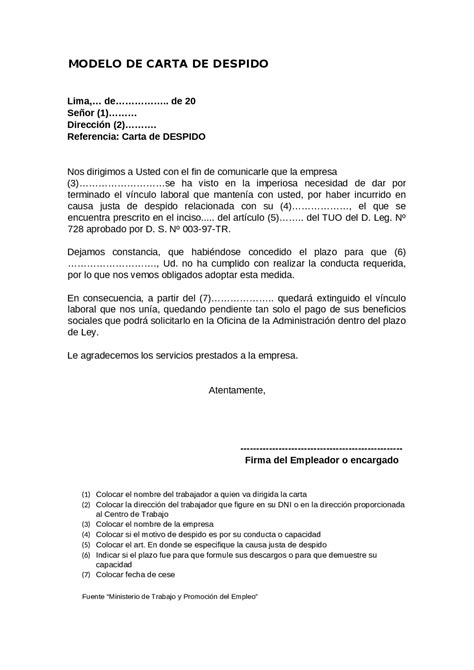 Formato Carta De Despido