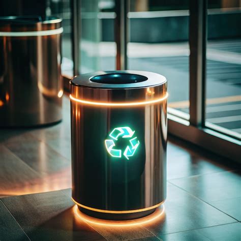 Innovative Circular Smart Recycling Bin Illuminated In Modern Urban