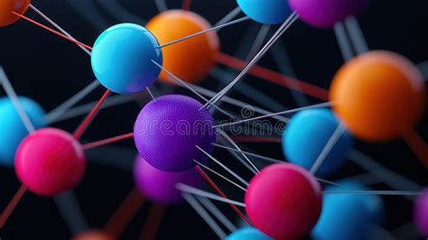 3d Render Of Colorful Molecular Structures On Dark Background Stock