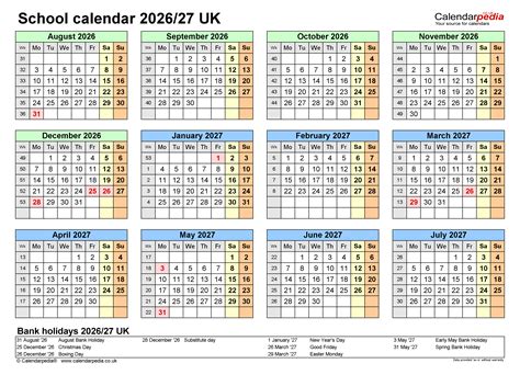School Calendars 202627 Uk Free Printable Word Templates