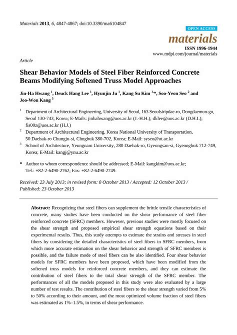 Pdf Shear Behavior Models Of Steel Fiber Reinforced Concrete Dokumen Tips
