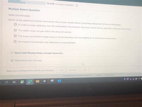 solved 13 of 40 concepts completed multiple select question