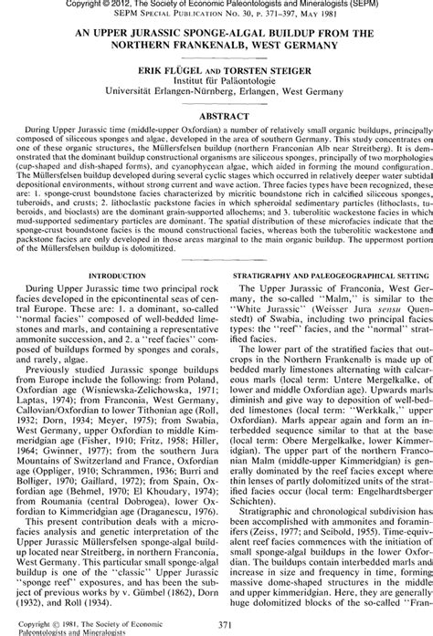 Aapg Datapagesarchives An Upper Jurassic Sponge Algal Buildup From The Northern Frankenalb