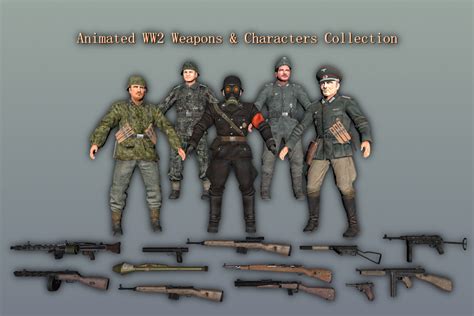 animated ww2 characters weapons collection 3d 角色 unity asset store