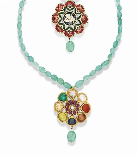 A Nine Gem Gold Pendant Navratna And Necklace India Late 19th Early