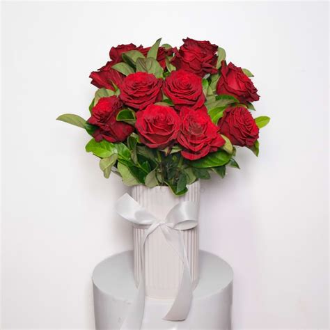 Ruby Red Roses With Lush Viburnum Greenery