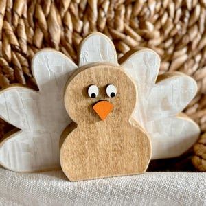 Handmade Wooden Turkey Decor Rustic Thanksgiving Turkey Shelf Sitters