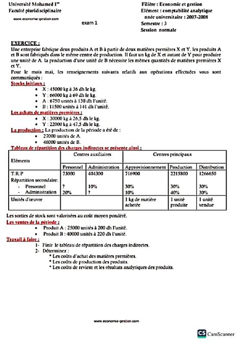 Compta Analy 1 Comptabilité Analytique Camscanner Camscanner Studocu