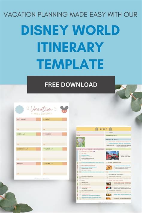 Free Disney Itinerary Template Educational Printable Activities