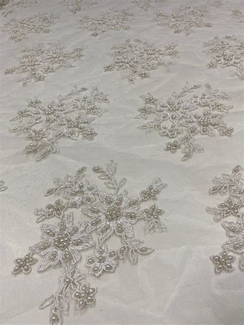 Tule Bordado Ramos Off White Com Pedrarias Sótecidos Todo Site Em 10x Sem Juros