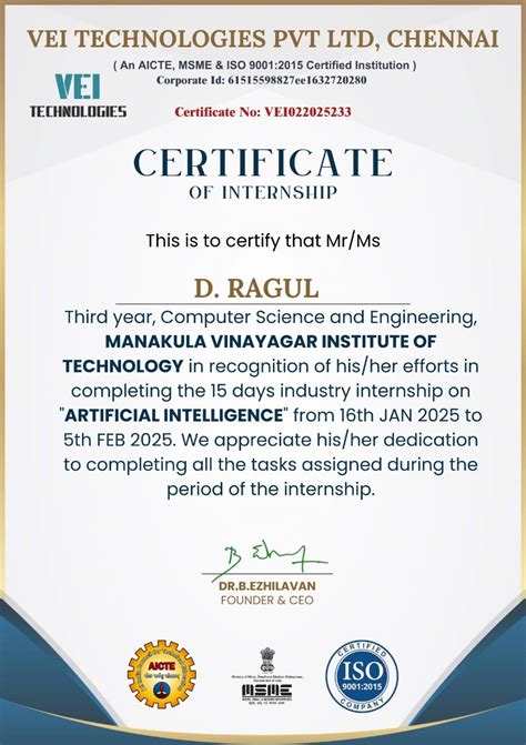 Artificialintelligence Internship Learning Ai Techjourney Ragul Devarajan