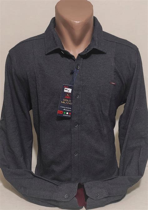 Сорочка чоловіча трикотажна Gold Milano Vd 0101 сіра однотонна приталені Туреччина з довгим