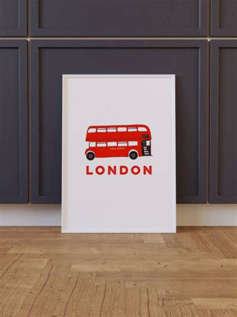 London Red Bus Print Modern Minimalist Illustration Custom Text
