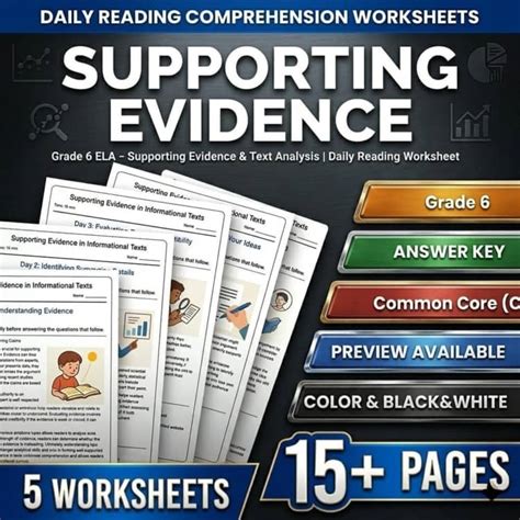 Grade 6 Ela Supporting Evidence And Text Analysis Daily Reading Worksheet