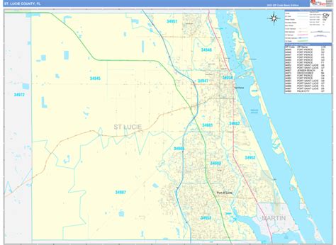 St Lucie County Fl Zip Code Wall Map Basic Style By Marketmaps Mapsales