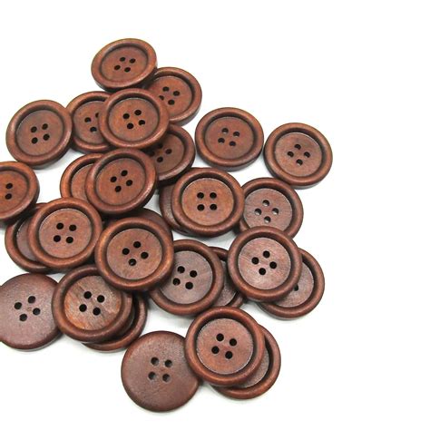 1 Inch Wooden Buttons 60 Pcs 25mm Brown Sewing Flatback