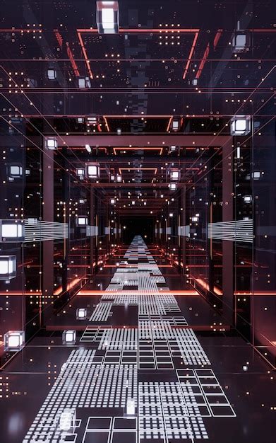 Premium Photo Digital Cyberspace Scifi Concept Tunnel 3d Rendering