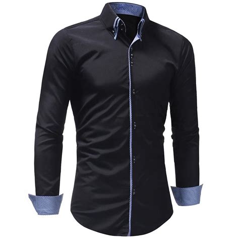 Men Solid Color Long Sleeve Turn Down Collar Butto Vicedeal