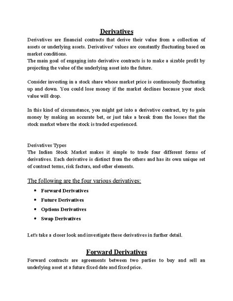 Derivatives Summary Financial Management Derivatives Derivatives