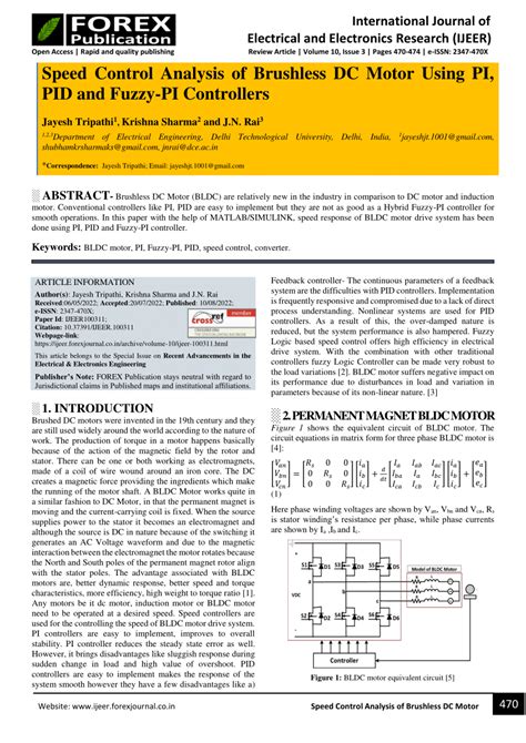 (PDF) Speed Control Analysis of Brushless DC Motor Using PI, PID and Fuzzy-PI Controllers