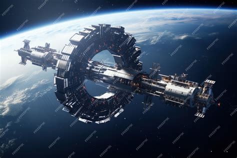 Premium Ai Image Futuristic Space Station In Orbit Generative Ai