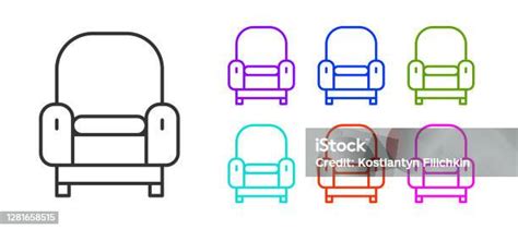 흰색 배경에 격리 된 검은 줄 안락 의자 아이콘 다채로운 아이콘을 설정합니다 벡터 아이콘에 대한 스톡 벡터 아트 및 기타 이미지