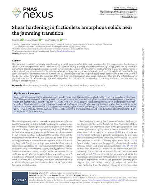 Pdf Shear Hardening In Frictionless Amorphous Solids Near The Jamming Transition