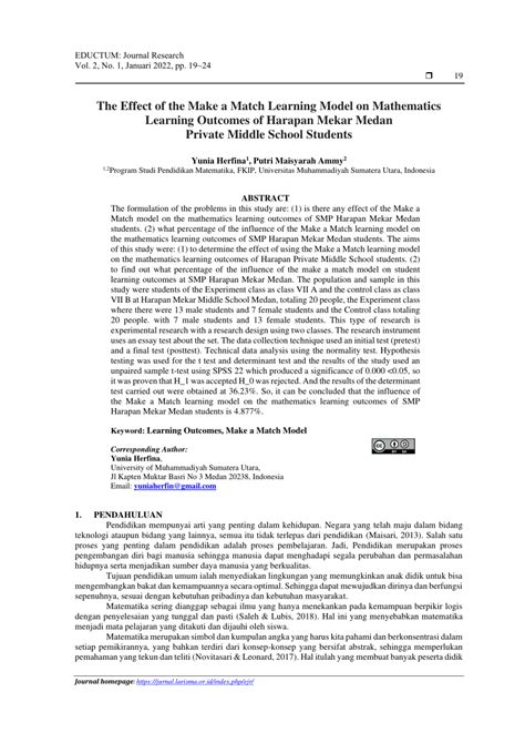 Pdf The Effect Of The Make A Match Learning Model On Mathematics Learning Outcomes Of Harapan
