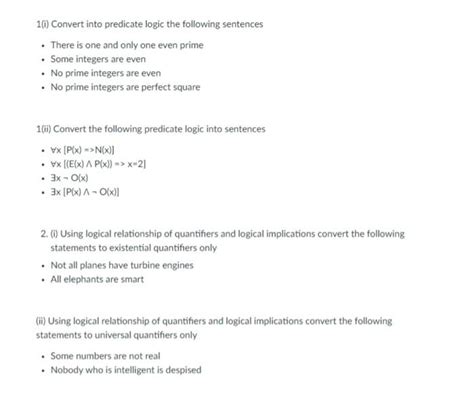 solved 1 i convert into predicate logic the following