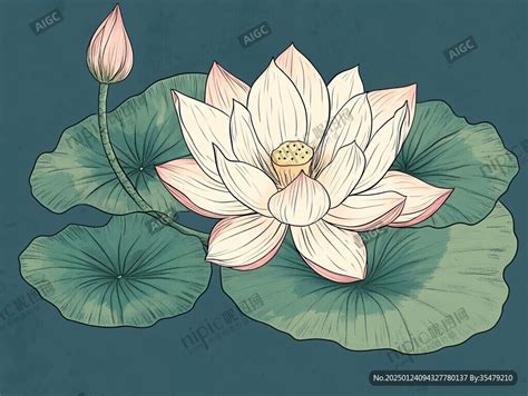 ai创作图手绘夏日荷花 蓝背景荷花 莲花白插画 莲花荷花插画 手绘莲花荷花 荷花插画插图 荷花荷叶插画 手绘荷花荷叶节气莲藕 荷花手绘背景