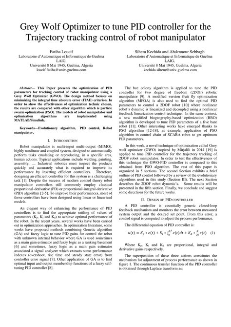 Pdf Grey Wolf Optimizer To Tune Pid Controller For The Trajectory