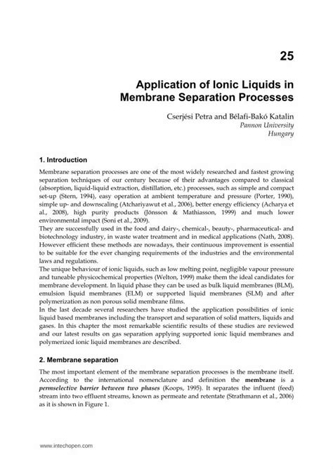 Pdf Application Of Ionic Liquids In Membrane Separation Processescdn