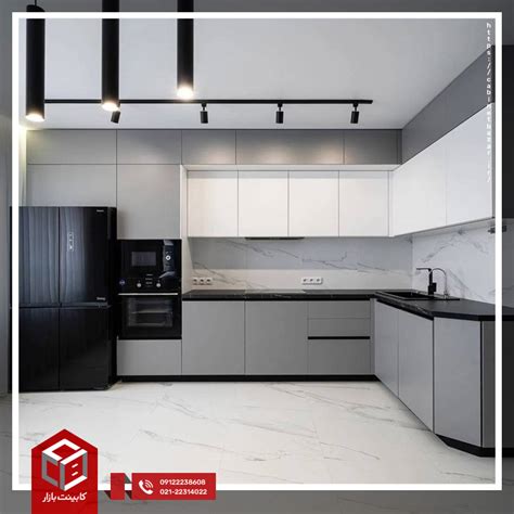 طراحی کابینت مدرن با ترکیب رنگ خاکستری و مشکی کابینت بازار