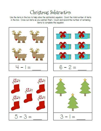 Christmas Single Digit Subtraction Math Worksheet Twisty Noodle