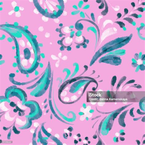 수채화 꽃 여름 장식 민족 민속 모티브 페이즐리 스타일 초원 식물 꽃 허브와 꽃잎 인쇄 직물 직물 래퍼 및 벽지를위한 패션 원활한 디자인 고전 양식에 대한 스톡 벡터 아트