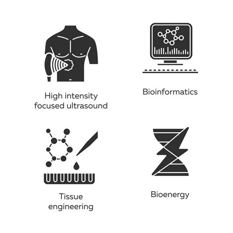 Biotechnology Glyph Icons Set Bioengineering Hifu Bioinformatics Tissue Engineering