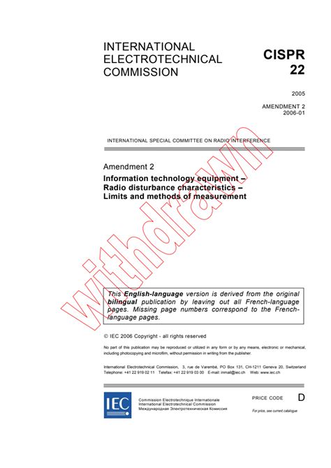 CISPR 22 2005 AMD2 2006 Amendment 2 Information Technology Equipment Radio Disturbance
