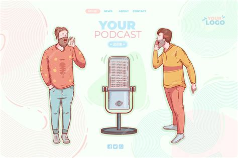 팟 캐스트 랜딩 페이지 템플릿 무료 벡터